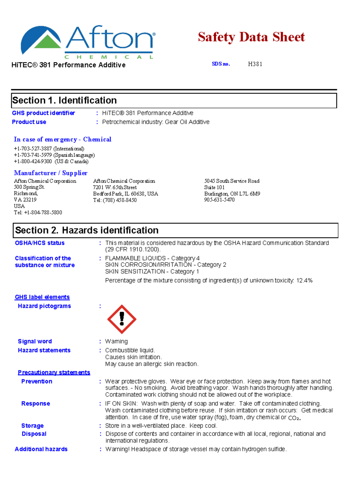 Safety Data Sheet(SDS) Hi TEC 381 EN 07212017 - GHS product identifier ...
