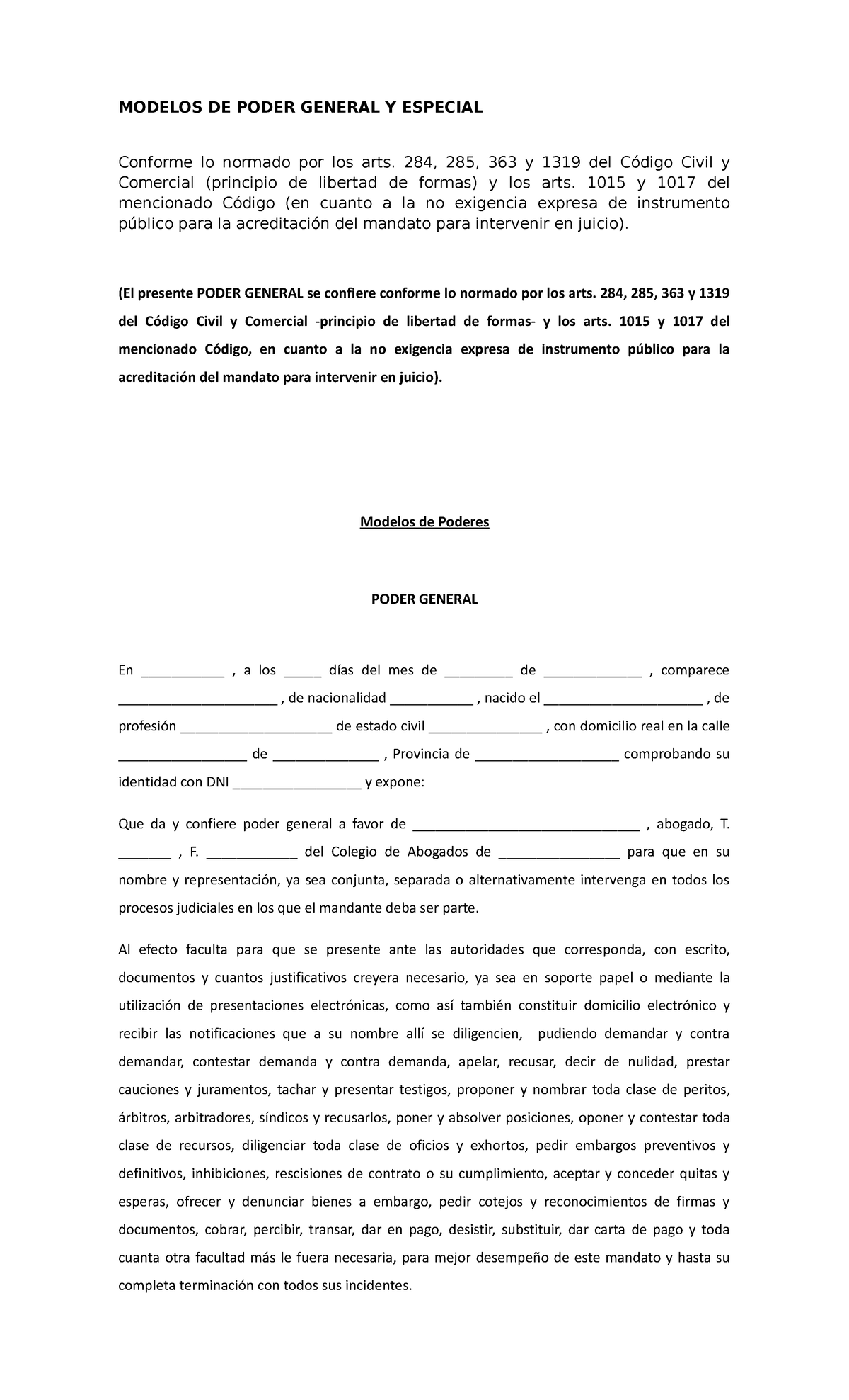 Modelos DE Poder General Y Especial - MODELOS DE PODER GENERAL Y ...