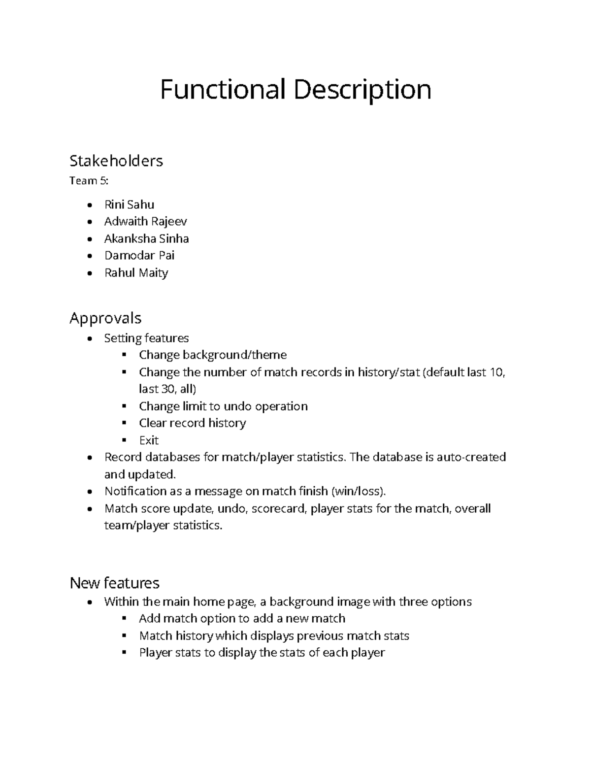 Batch 1 Team 5 Cricketscoreapp Functional Description - Functional ...