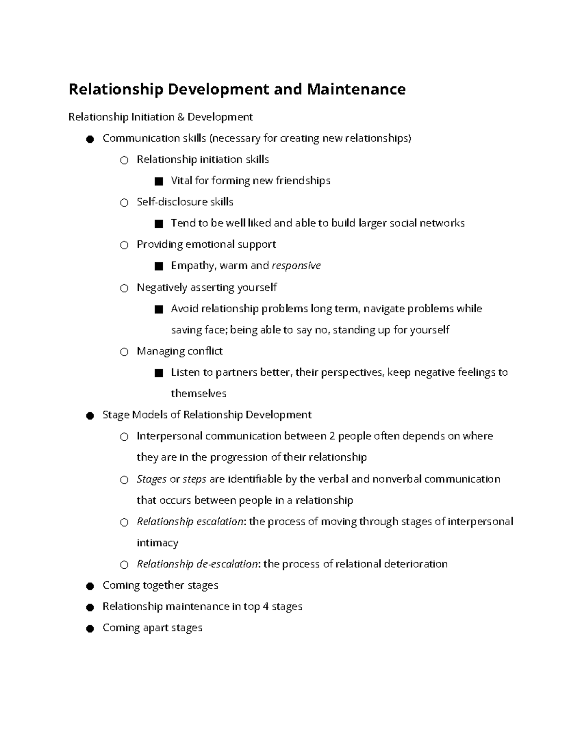 2/28 Lecture Notes - Relationship Development and Maintenance ...