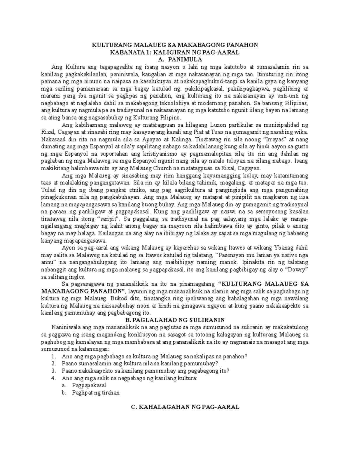 367400919-Makabagong-Malaueg - KULTURANG MALAUEG SA MAKABAGONG PANAHON ...