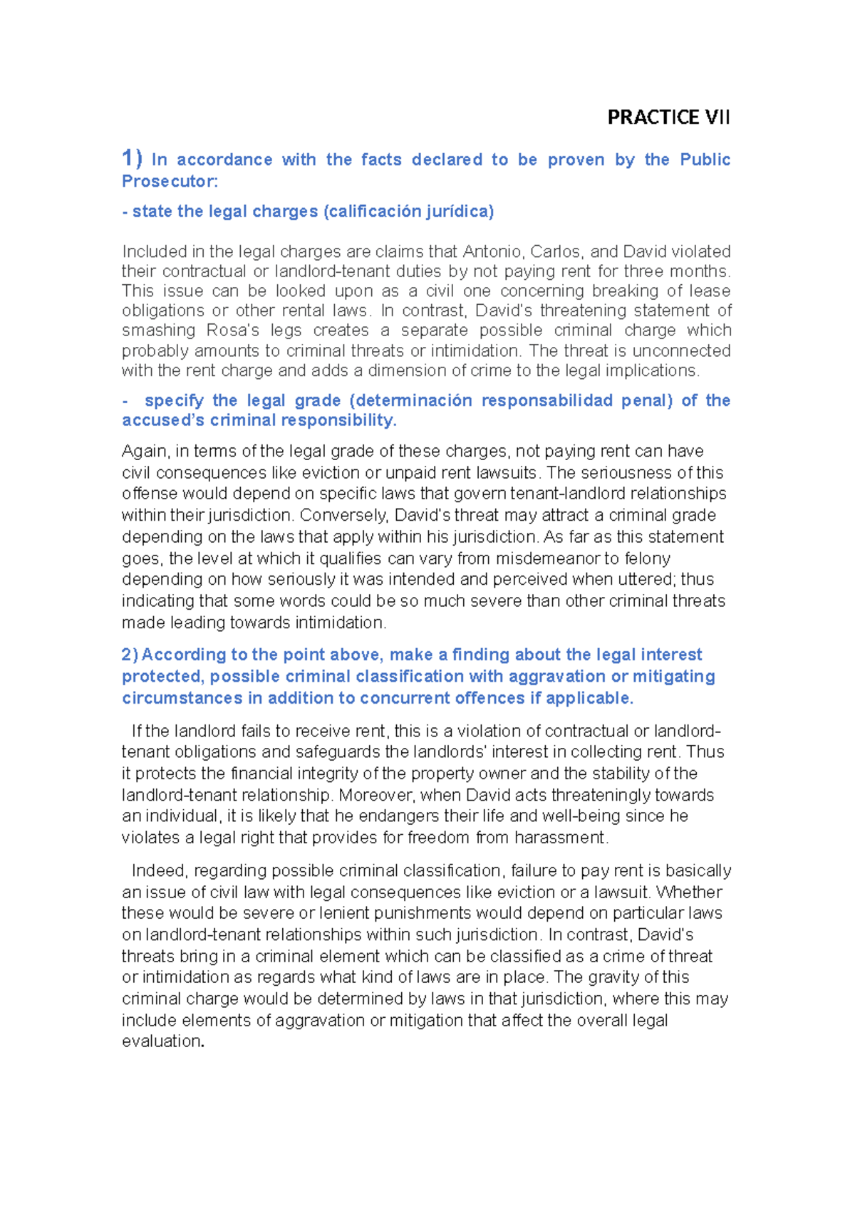 Practice IX Penal 2 - práctica 2 - PRACTICE VII 1) In accordance with ...