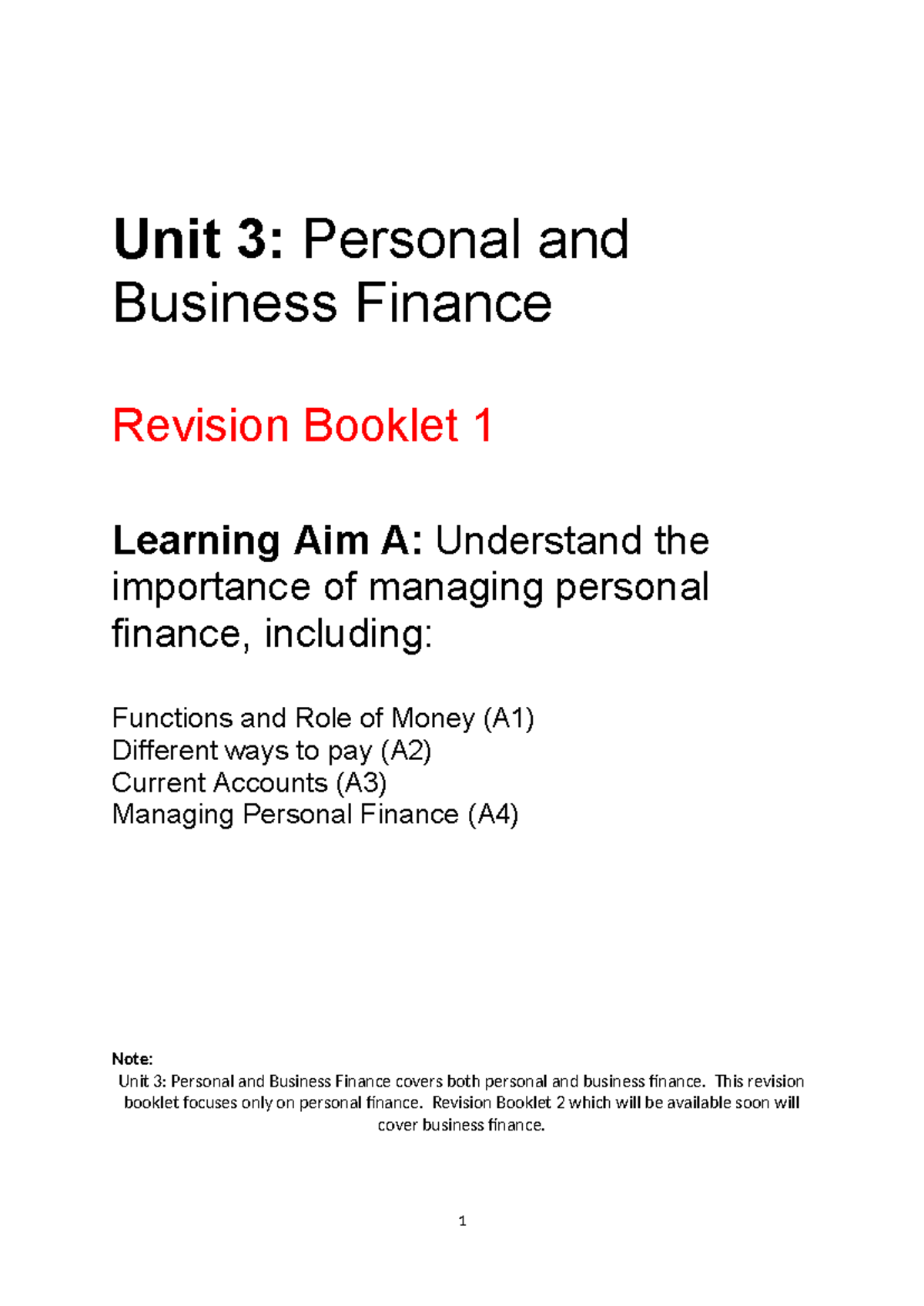 Unit 3 A Revision - Copy - Summary Global Business - Unit 3: Personal ...