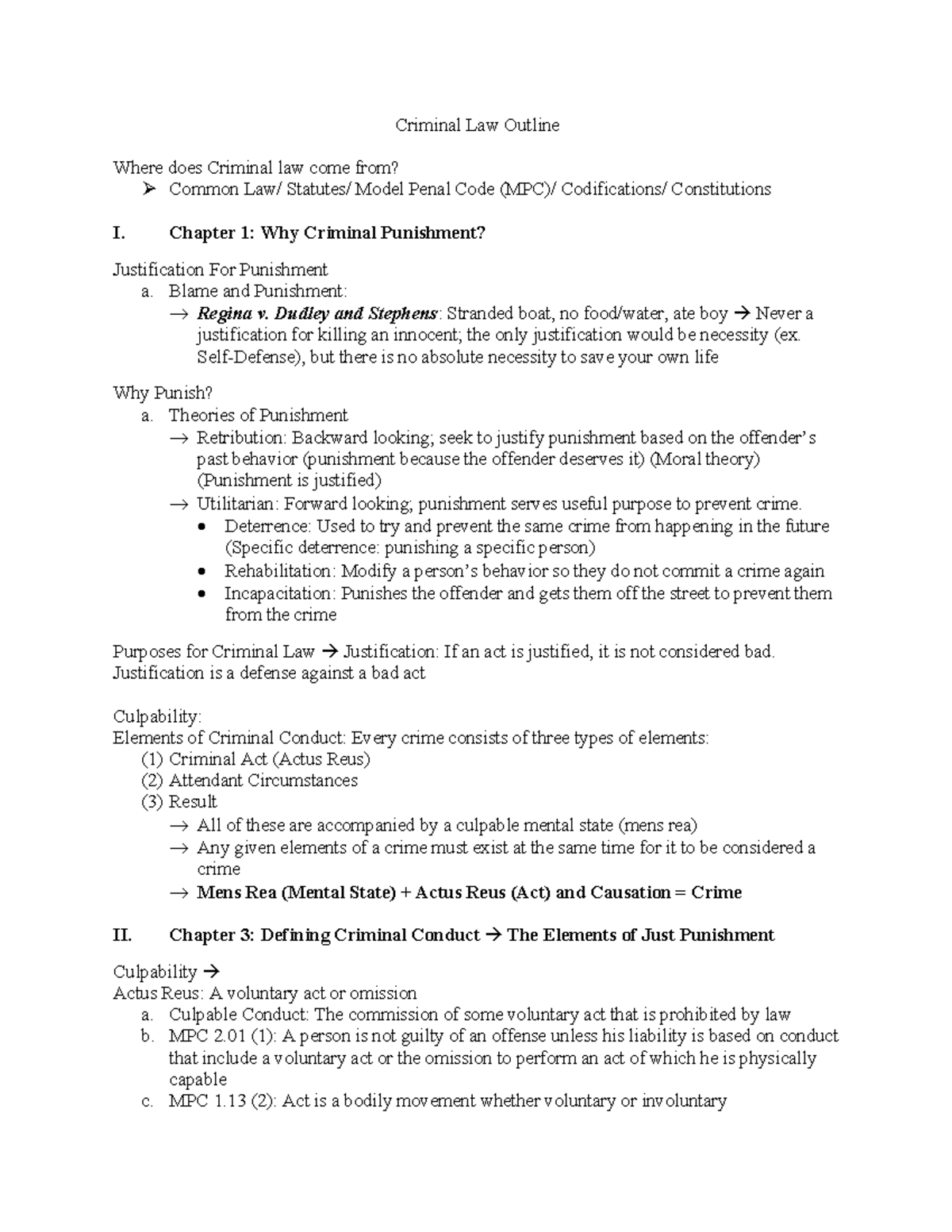 Criminal Law Final Outline - Criminal Law Outline Where does Criminal ...