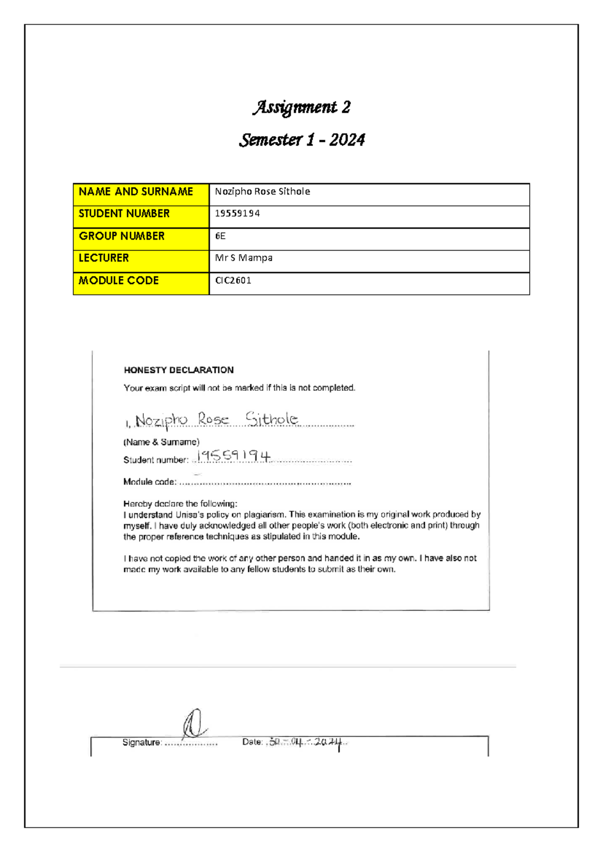 CIC2601 Assignment 2 Template 6325b658f7291b35a63321 b041baaa3d - Assignment 2 Semester 1 - 2024 ...