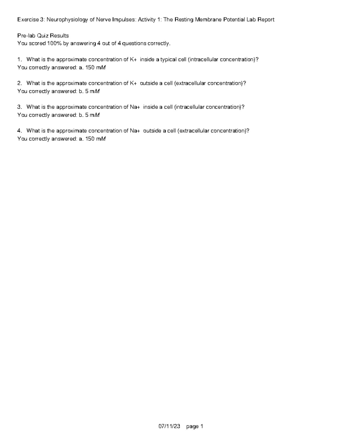 Resting membrane potential of a neuron - Exercise 3: Neurophysiology of ...