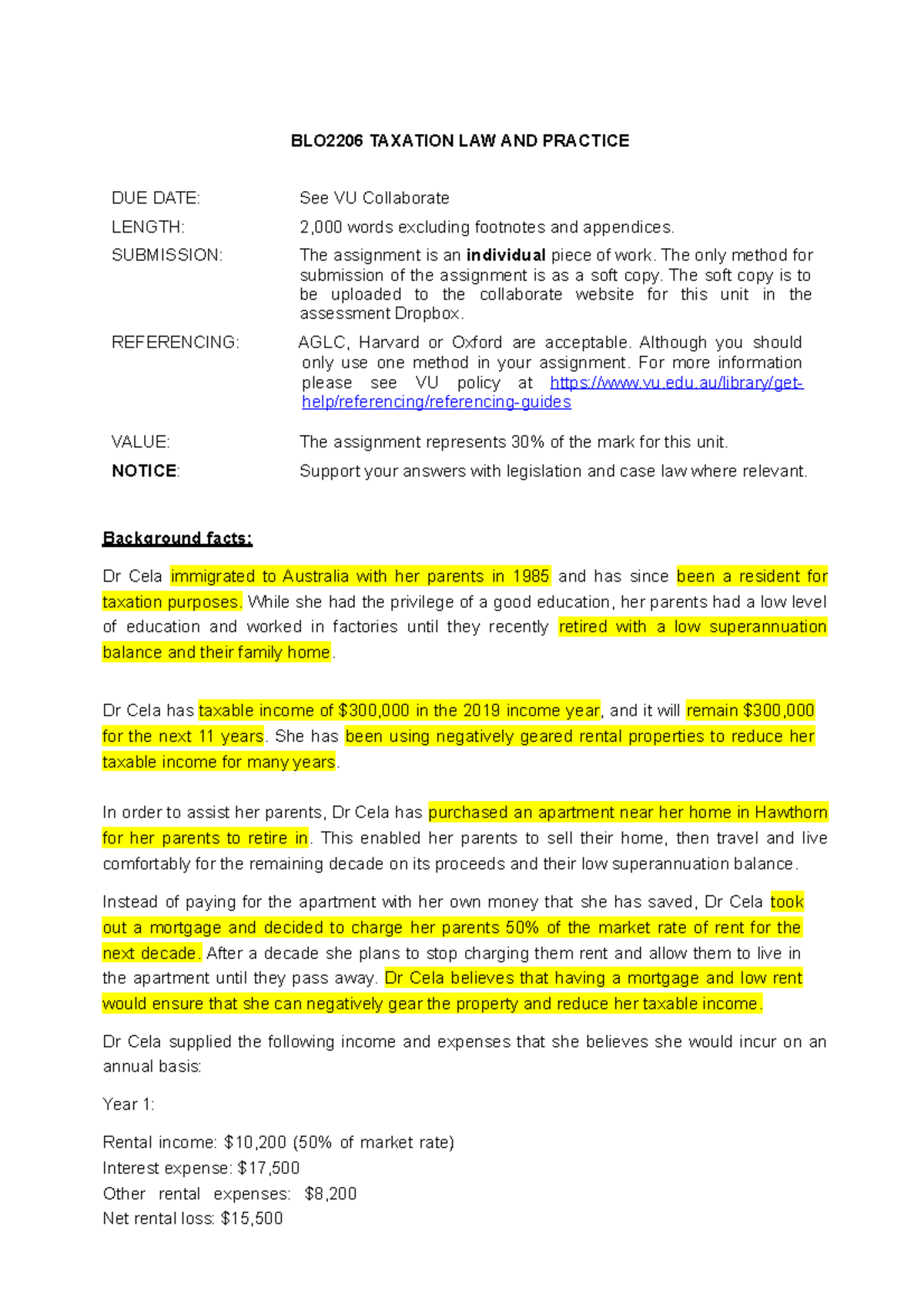 BLO2206 letter of advice - BLO2206 TAXATION LAW AND PRACTICE DUE DATE ...