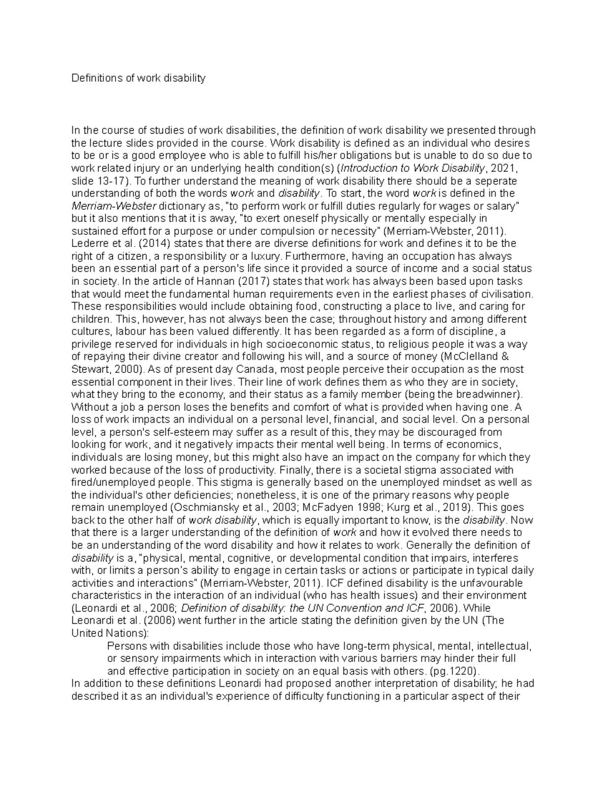 Definition of work disability - Work disability is defined as an ...