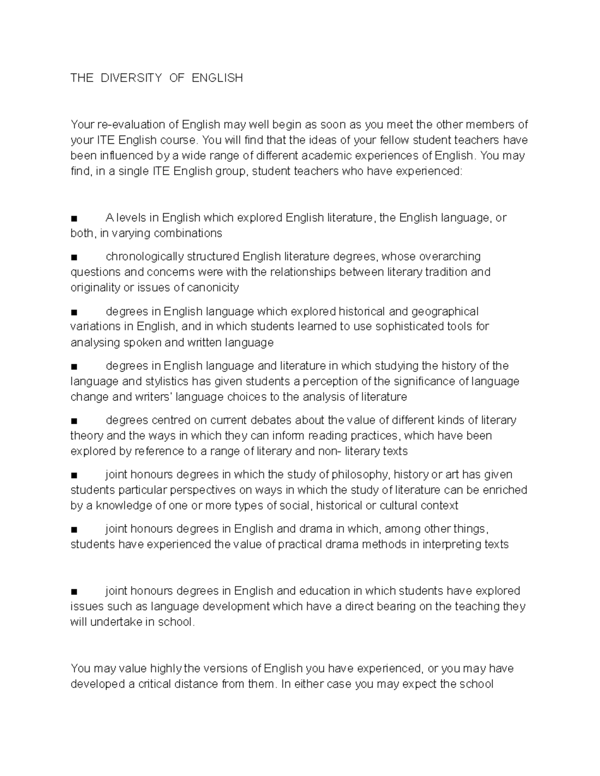 THE Diversity OF English - THE DIVERSITY OF ENGLISH Your re-evaluation ...