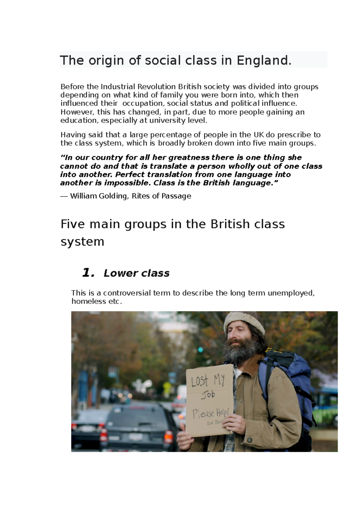 The origin of social class in England - Before the Industrial ...