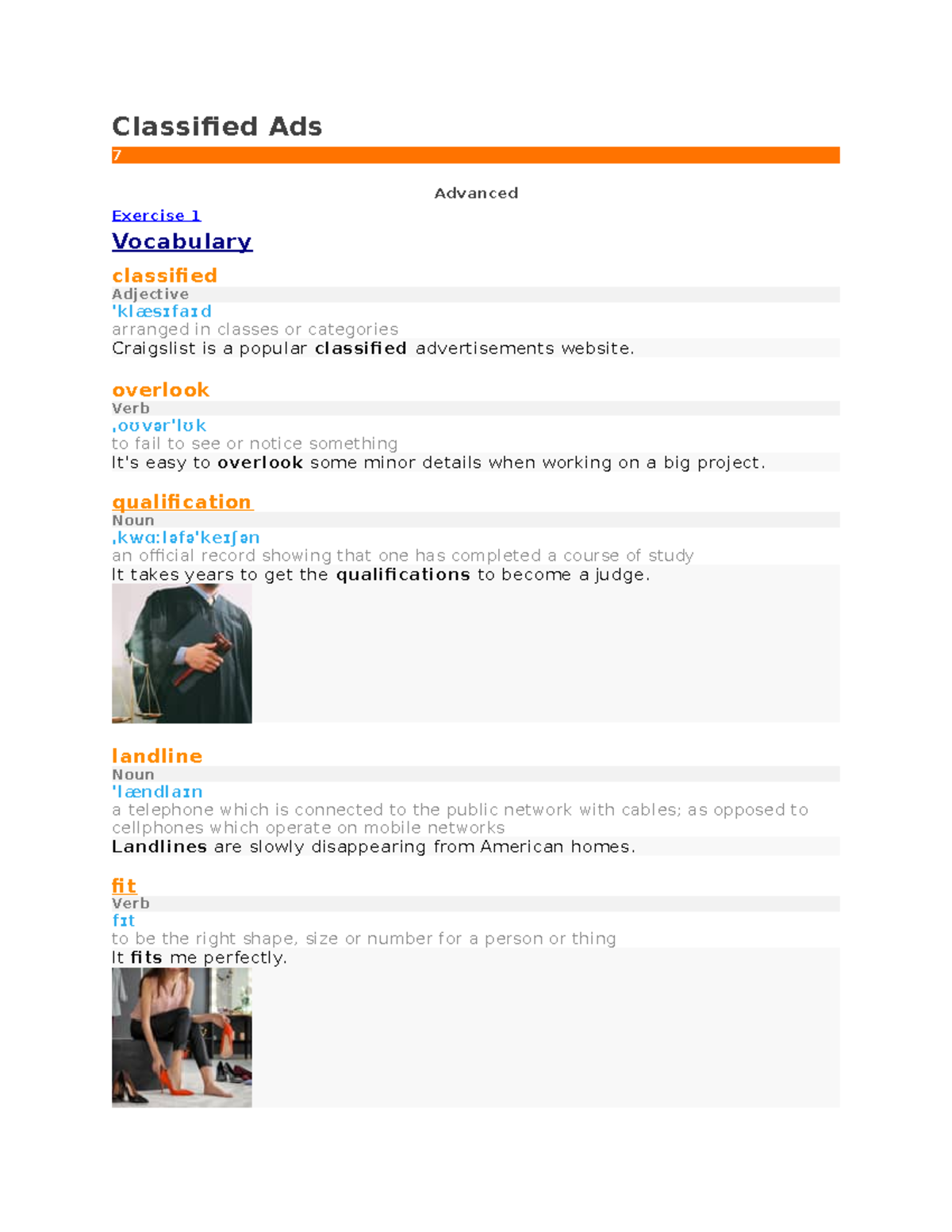 Classified Ads - english lecture - Classified Ads 7 Advanced Exercise 1 ...