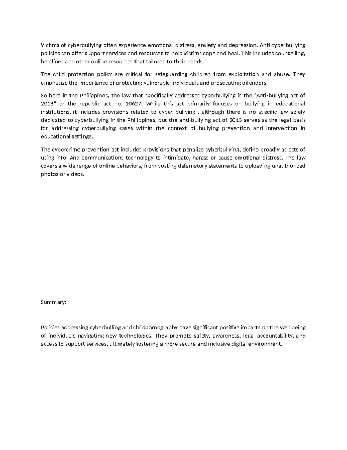 Script-cyberbullying - Victims of cyberbullying often experience ...