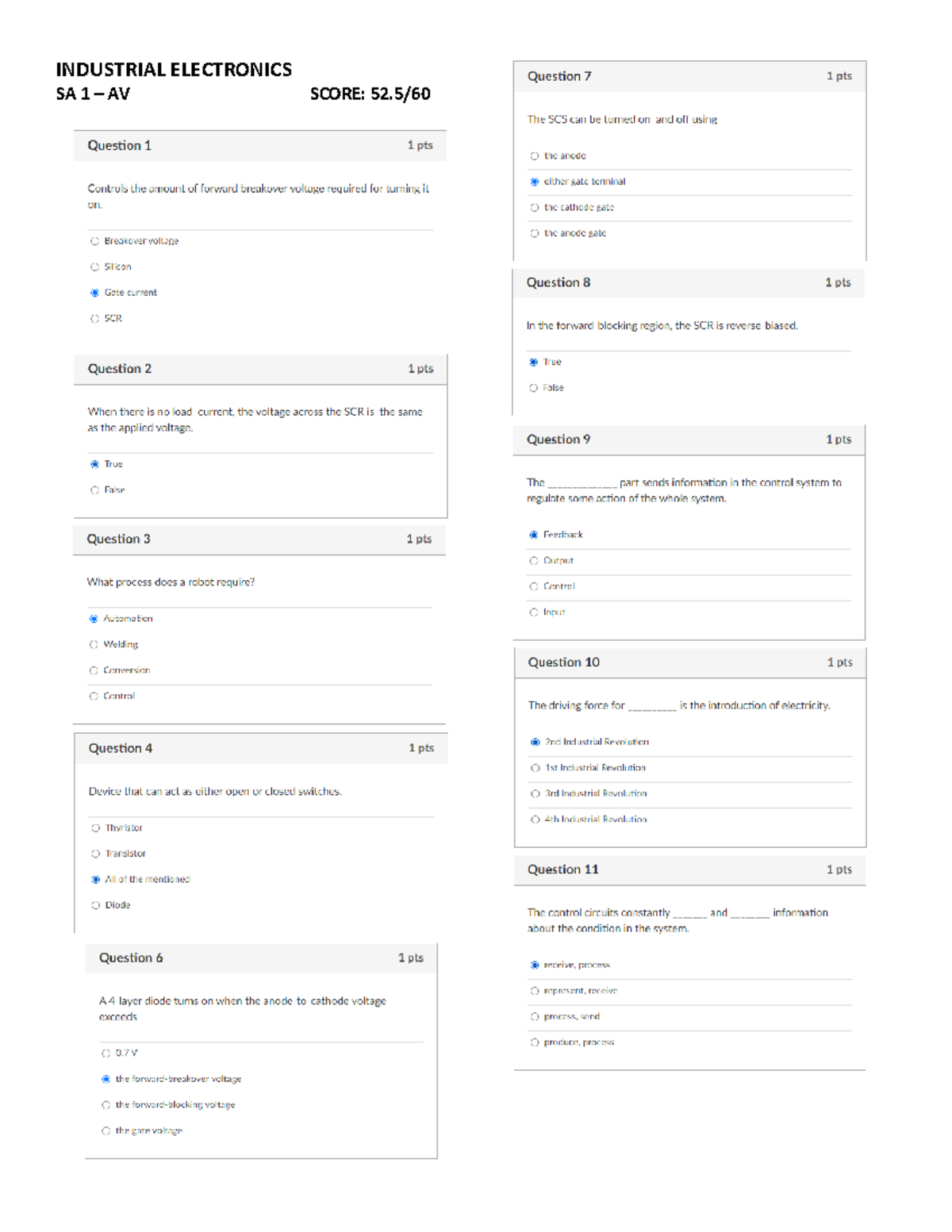 AV SA1- Indus - formative - INDUSTRIAL ELECTRONICS SA 1 – AV SCORE: 52 ...