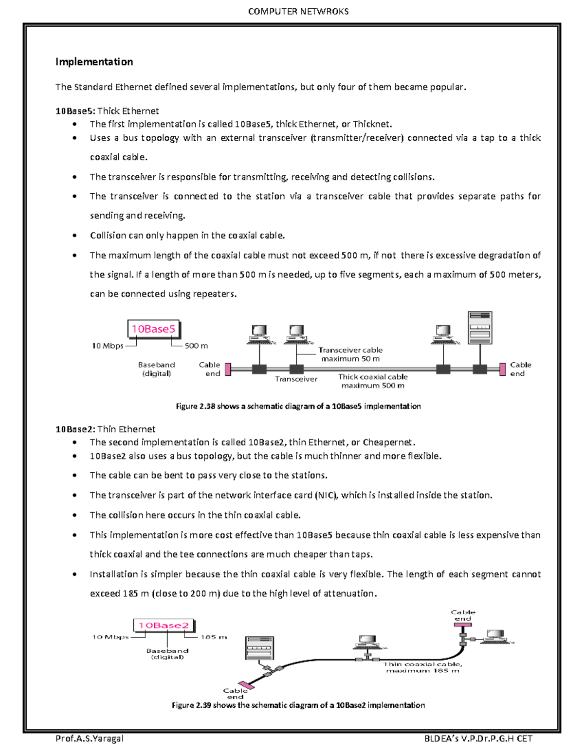 Ethernet implementation - COMPUTER NETWROKS Prof.A.S BLDEA’s V.P.Dr.P.G ...