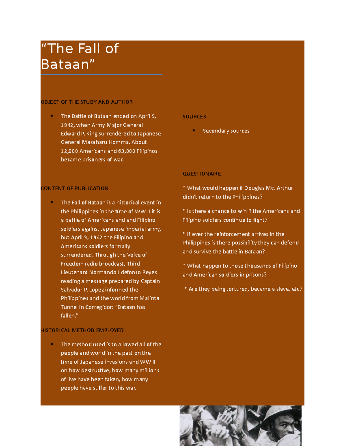 The Fall of Bataan-ACT - “The Fall of Bataan” OBJECT OF THE STUDY AND ...