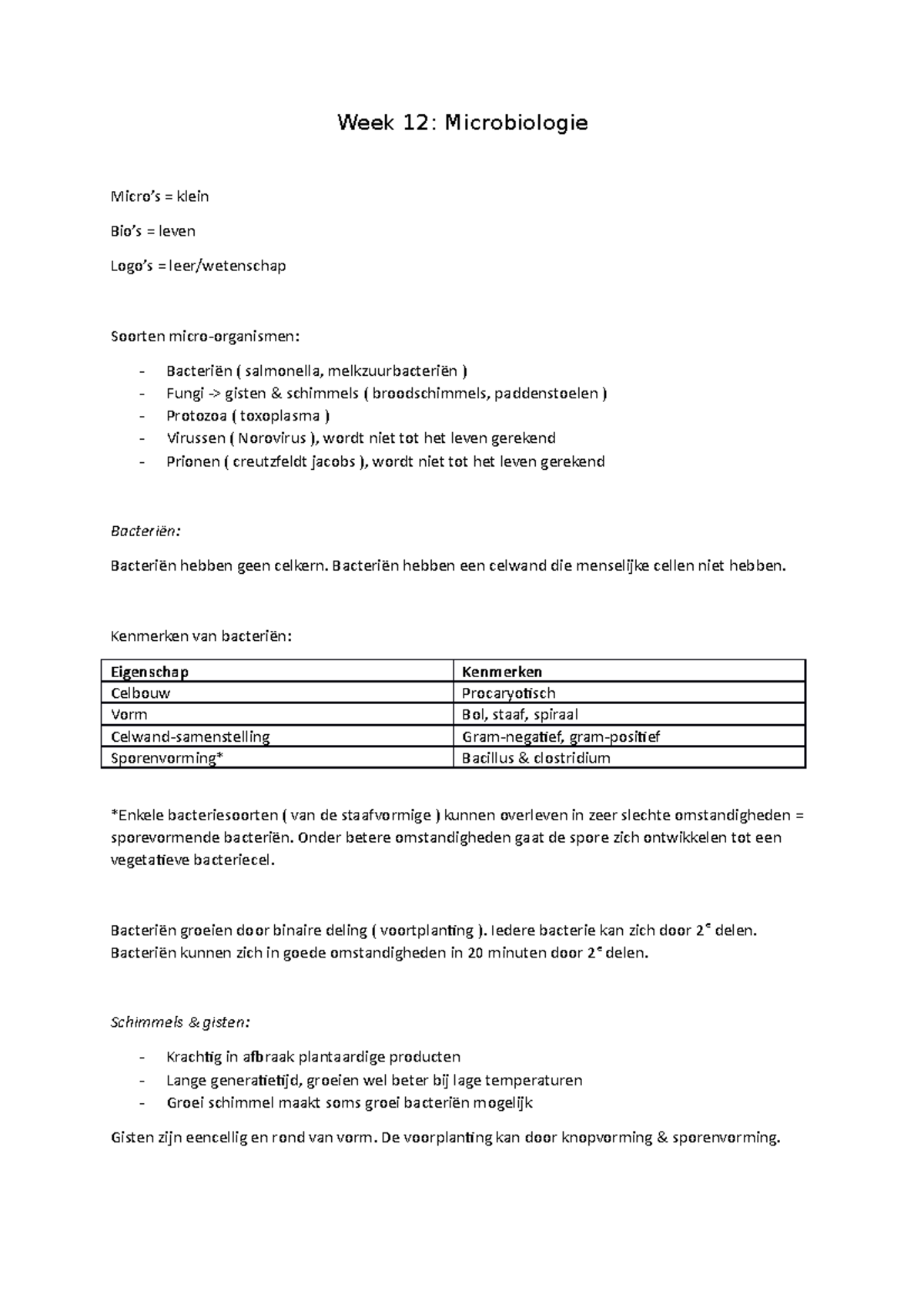 Week 12, Micro-organismen - Week 12: Microbiologie Micro’s = klein Bio ...