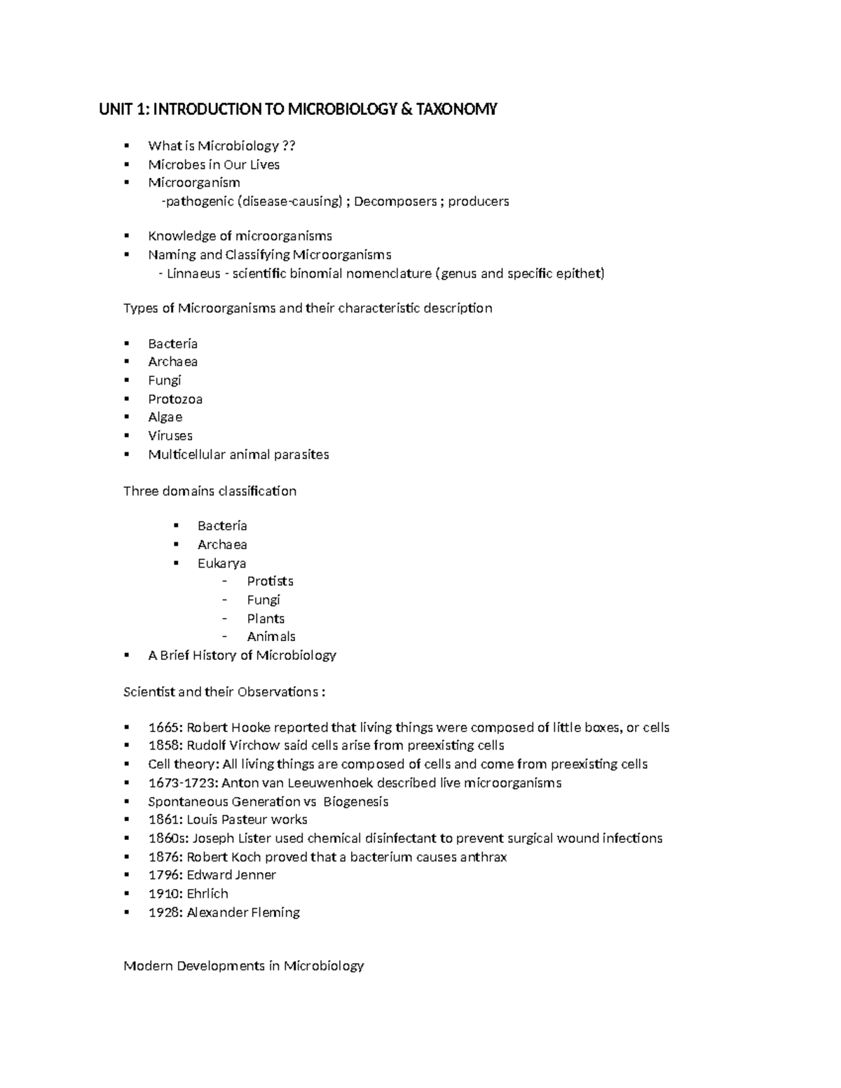 Review -EXAM I - n/a - UNIT 1: INTRODUCTION TO MICROBIOLOGY & TAXONOMY ...
