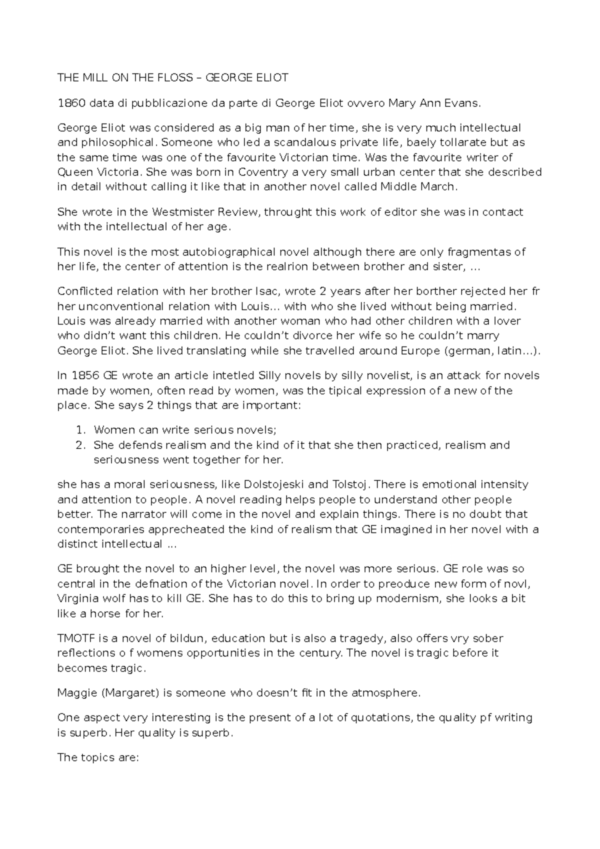 THE MILL ON THE Floss - THE MILL ON THE FLOSS – GEORGE ELIOT 1860 data ...