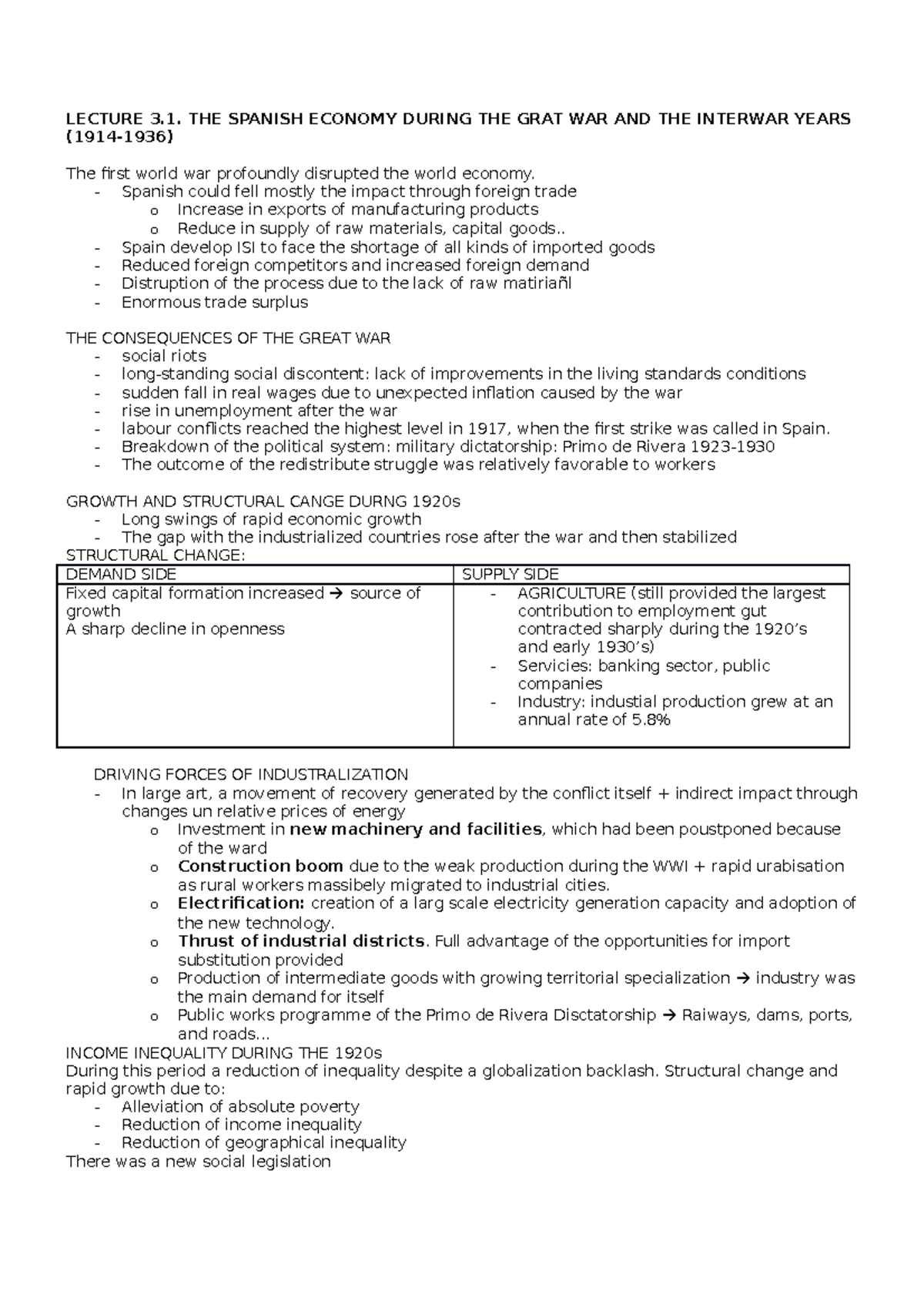 Resume Economic History - LECTURE 3. THE SPANISH ECONOMY DURING THE ...