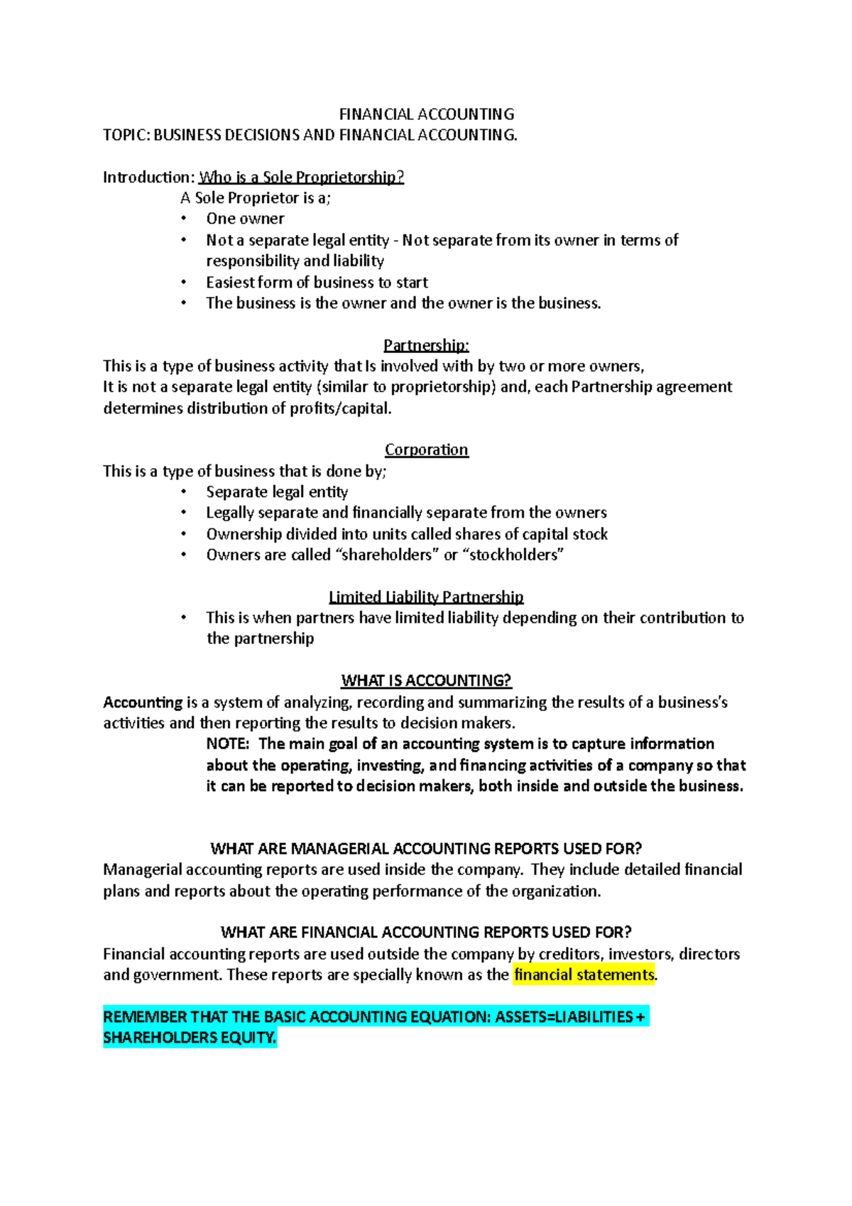 Financial Accounting Revision Chapter 1 - FINANCIAL ACCOUNTING TOPIC ...