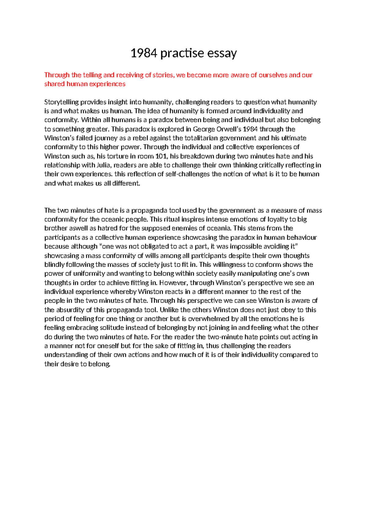 1984 practise essay - 1984 practise essay Through the telling and ...