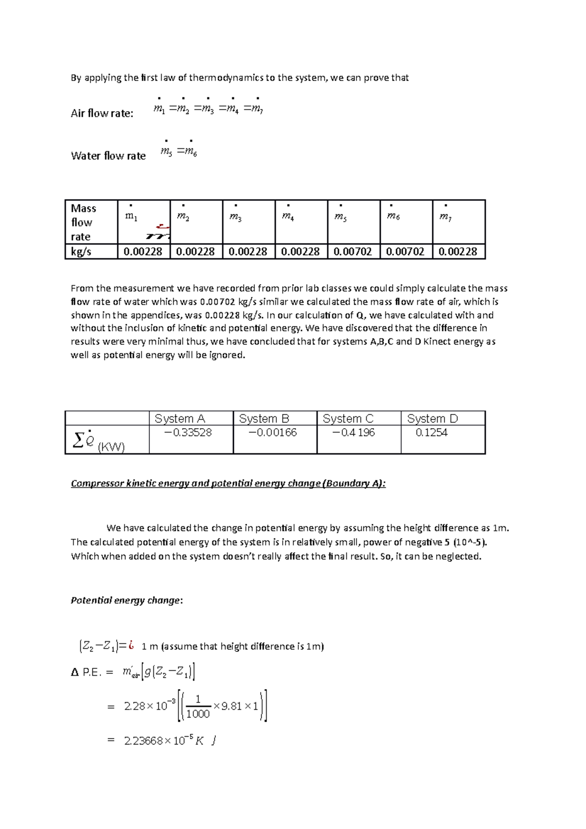 Thermo-report 1-5 - thermodynamics lab report - By applying the first ...