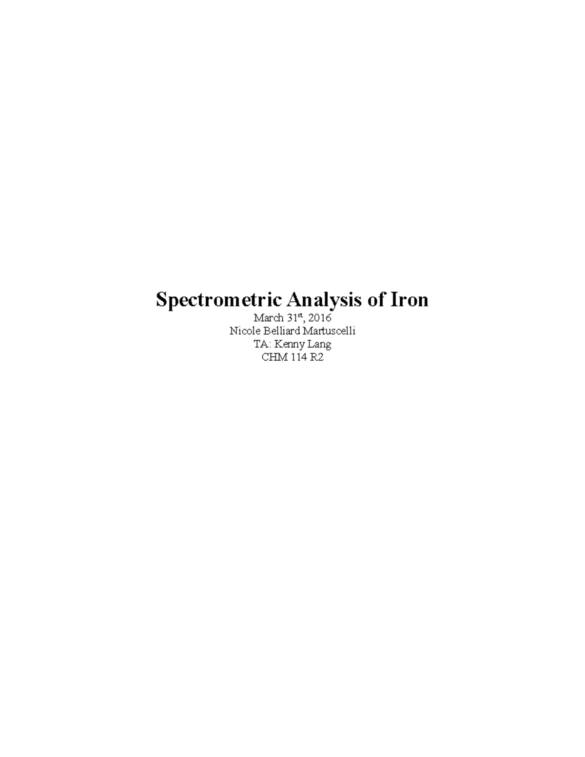 Spectrometric Analysis of Iron - The experiment exhibits the ...