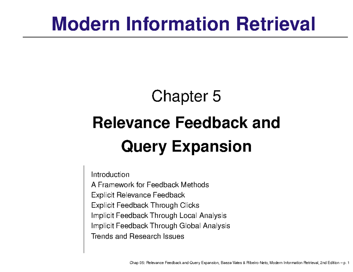 FB & query expansion - Modern Information Retrieval Chapter 5 Relevance ...