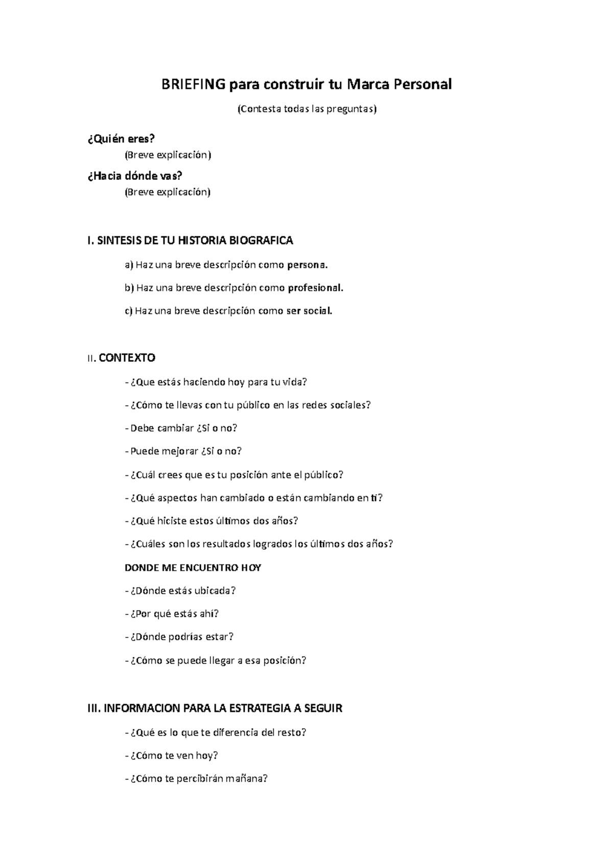 Briefing Marca Personal - BRIEFING para construir tu Marca Personal ...
