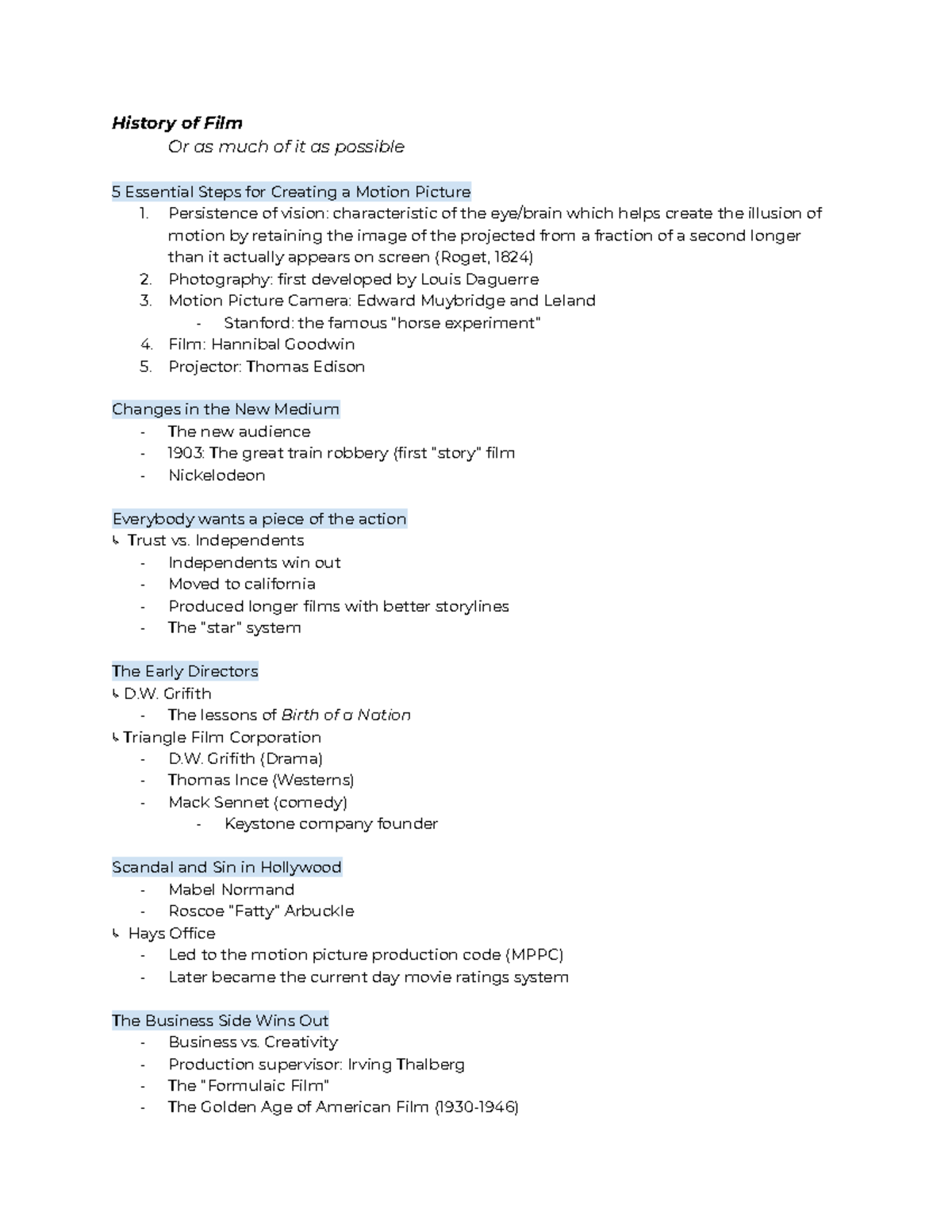 History of Film - Professor Steven Miller - History of Film Or as much ...