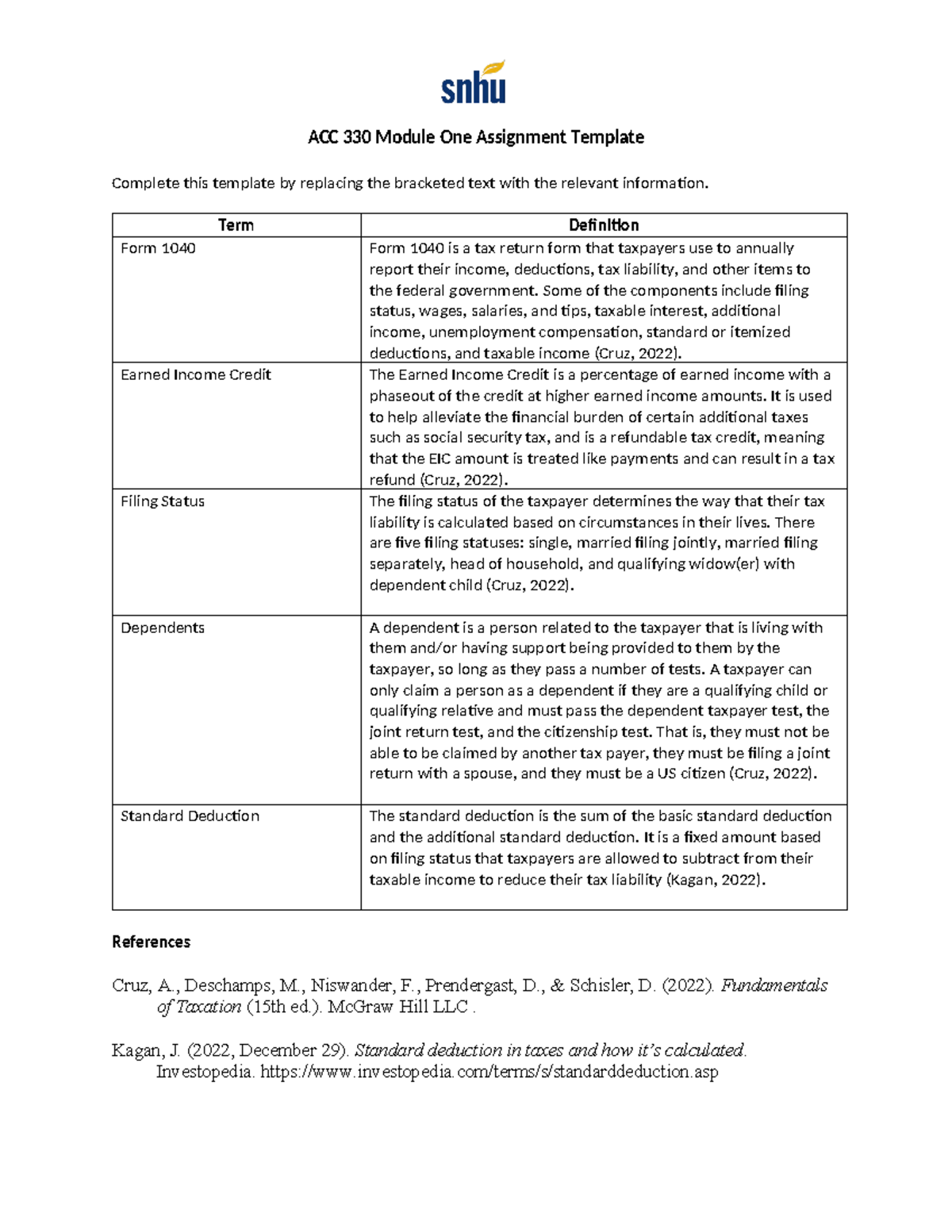 ACC 330 Module One Taxation Concepts Overview - ACC 330 Module One ...
