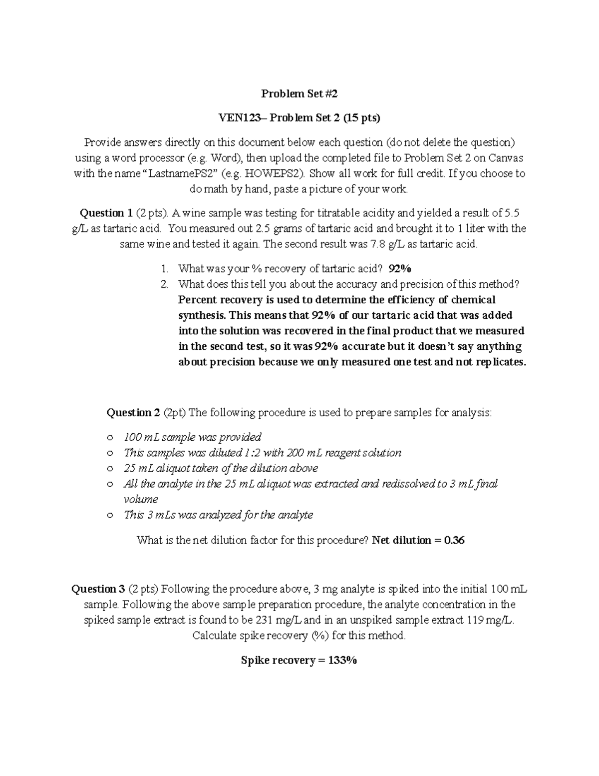 VEN123 Problem Set 2 - Problem Set # VEN123– Problem Set 2 (15 pts) Provide answers directly on ...