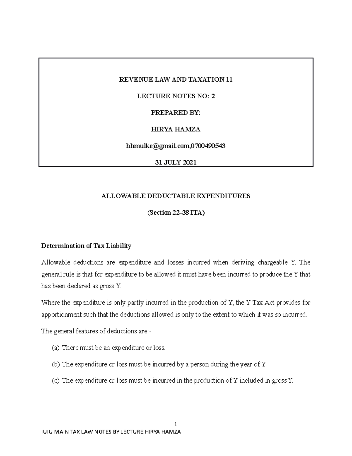 Taxation 2 notes - Notice - REVENUE LAW AND TAXATION 11 LECTURE NOTES ...