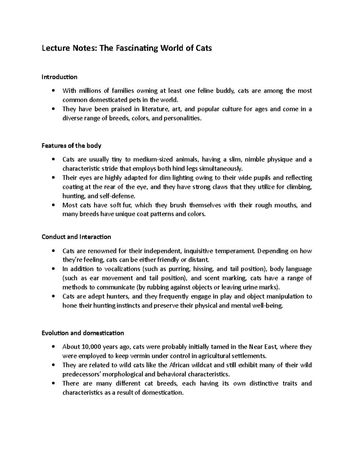 Lecture Notes - Cats - Lecture Notes: The Fascinating World of Cats ...