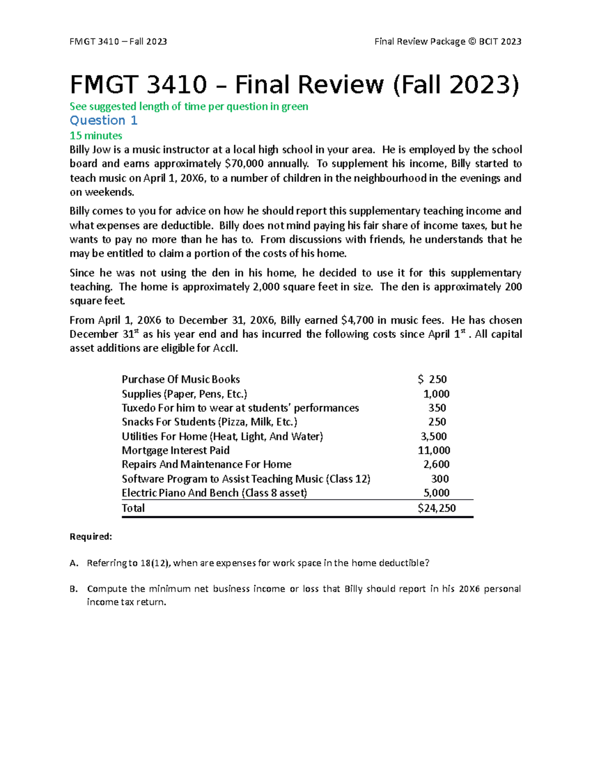 2023 FMGT 3410 Final Review Package Questions - FMGT 3410 – Final Review (Fall 2023) See ...