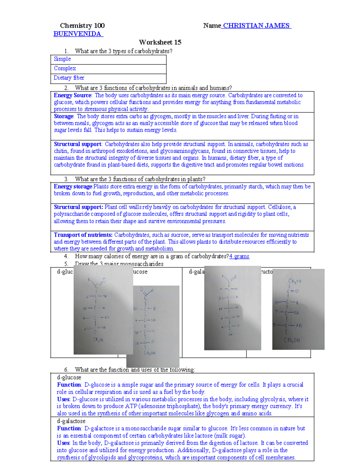 Chemistry 100 Worksheet 15 - Chemistry 100 Name CHRISTIAN JAMES BUENVENIDA Worksheet 15 1. What ...