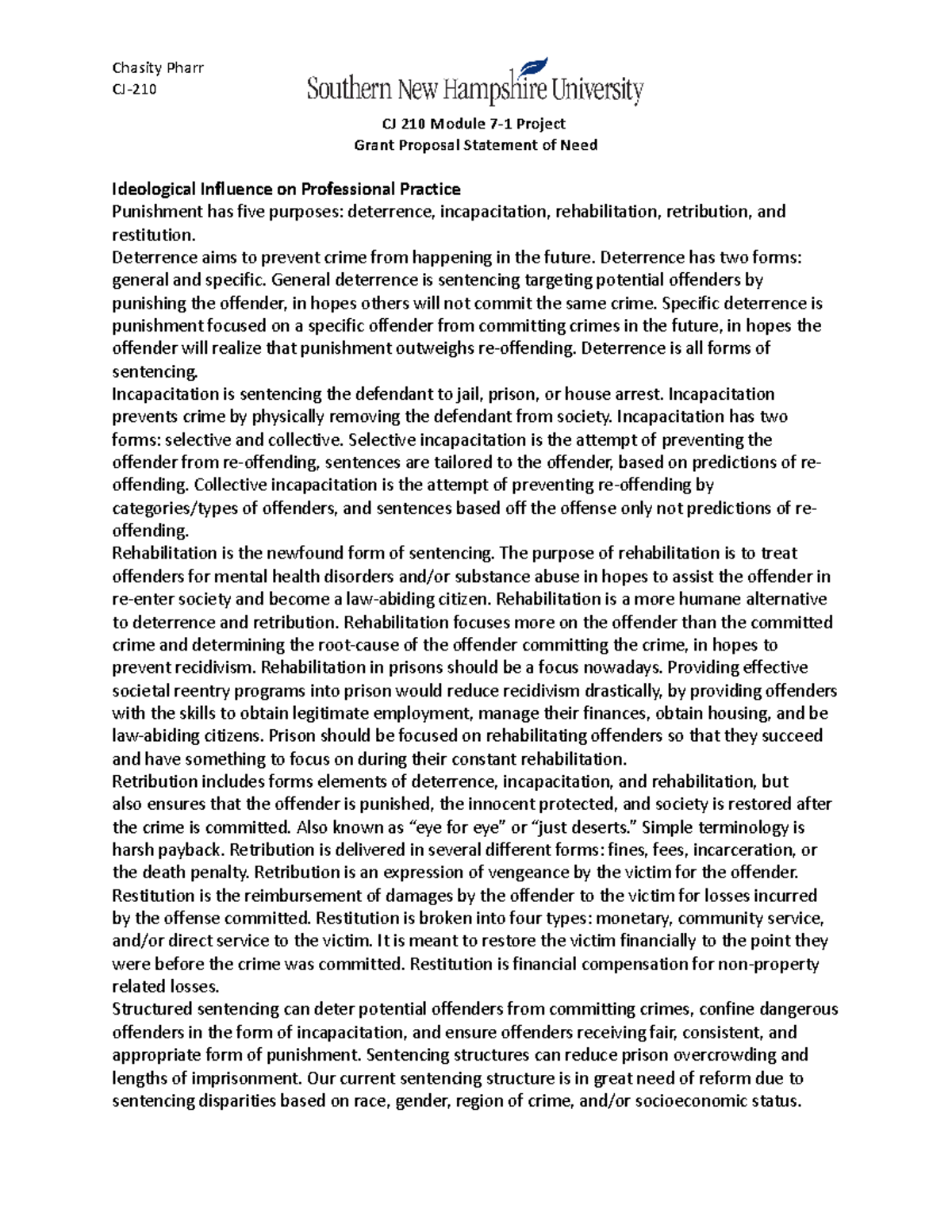 CJ 210 Final Project - Assignment - CJ- CJ 210 Module 7-1 Project Grant ...