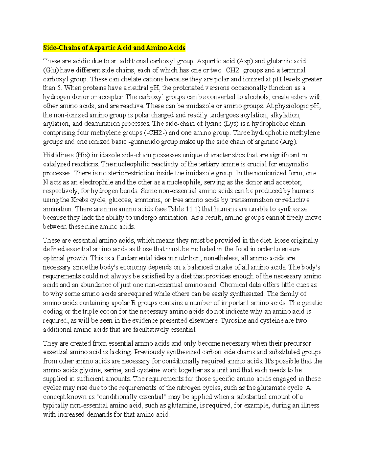 Side-Chains of Aspartic Acid and Amino Acids - Aspartic acid (Asp) and ...