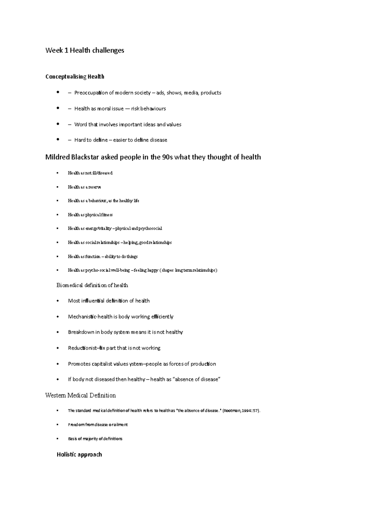 Health challenges final notes - Week 1 Health challenges ...