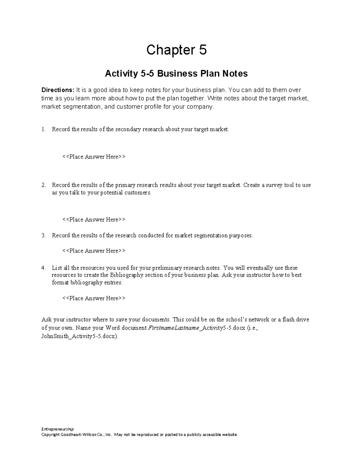 Helal - Business management - Chapter 5 Activity 5-5 Business Plan ...
