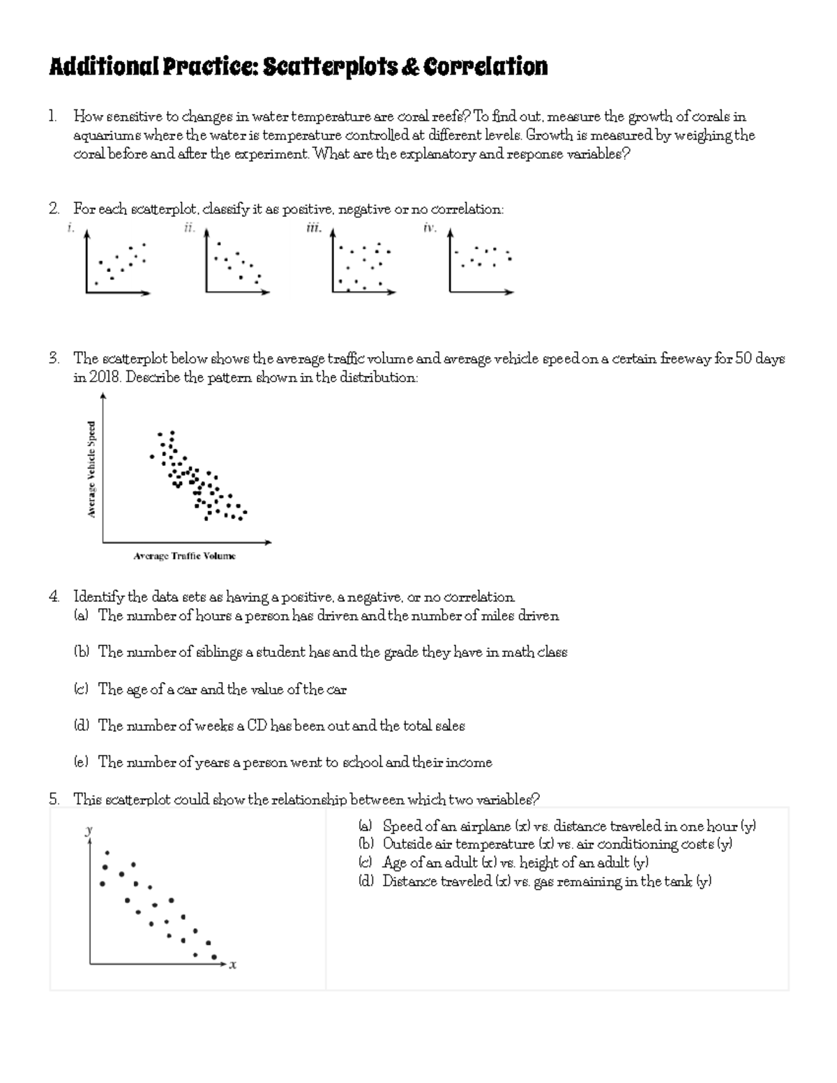Scatterplots and Correlation - Additional Practice: Scatterplots ...