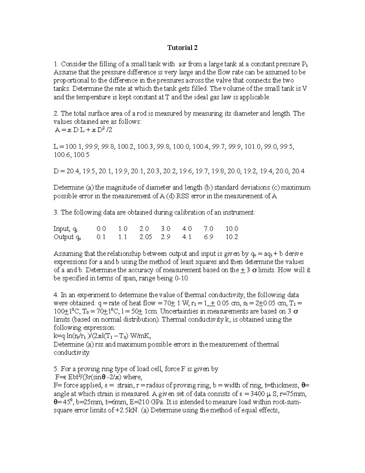 Tut2 - TUTORIAL 2 - Tutorial 2 Consider the filling of a small tank with air from a large tank ...