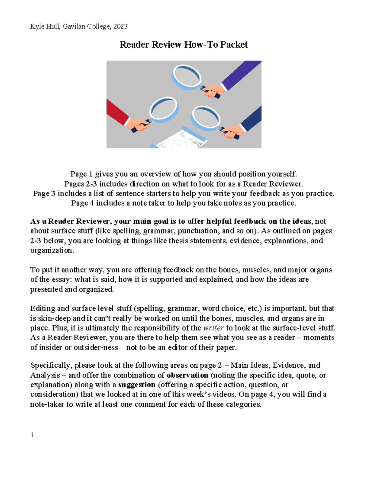 Reader Review How To Sp 24 - Reader Review How-To Packet Page 1 gives ...