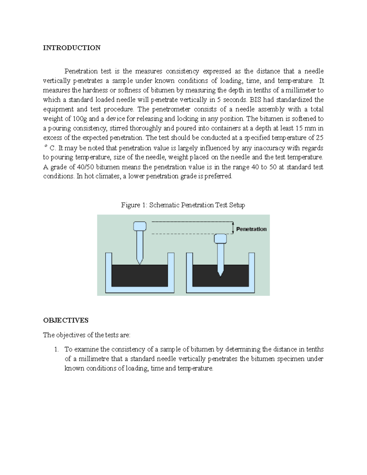 Lab 4 Highway - Bitumen Penetration Test (Introduction) - INTRODUCTION ...