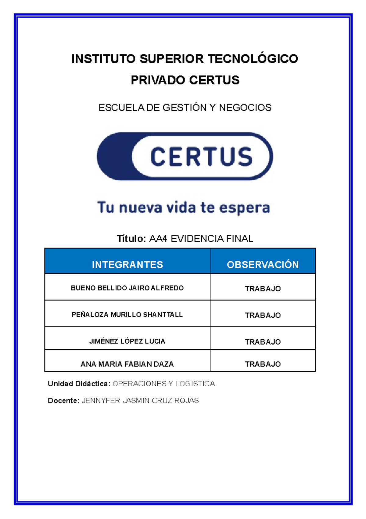 Actividad 4 Operaciones- Terminado - INSTITUTO SUPERIOR TECNOLÓGICO PRIVADO CERTUS ESCUELA DE ...