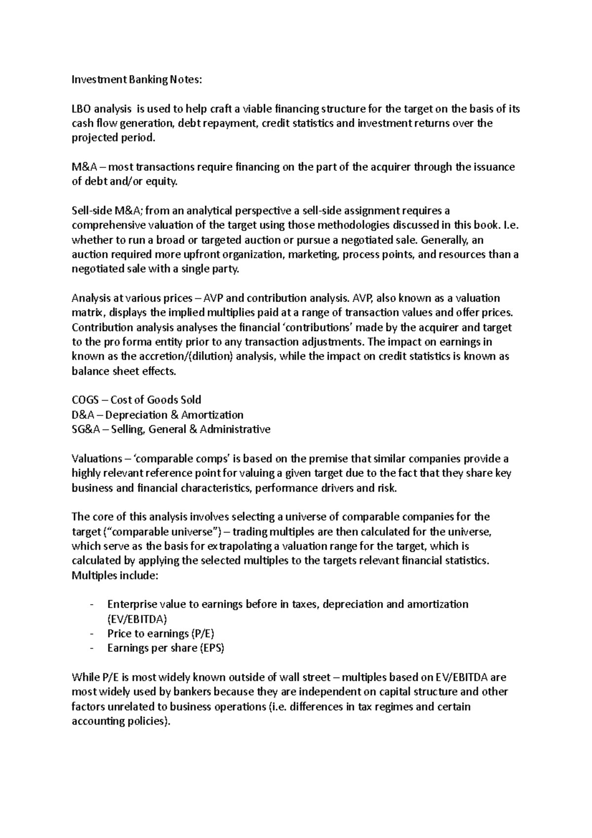 Investment Banking Notes - Study Share - Investment Banking Notes: LBO ...