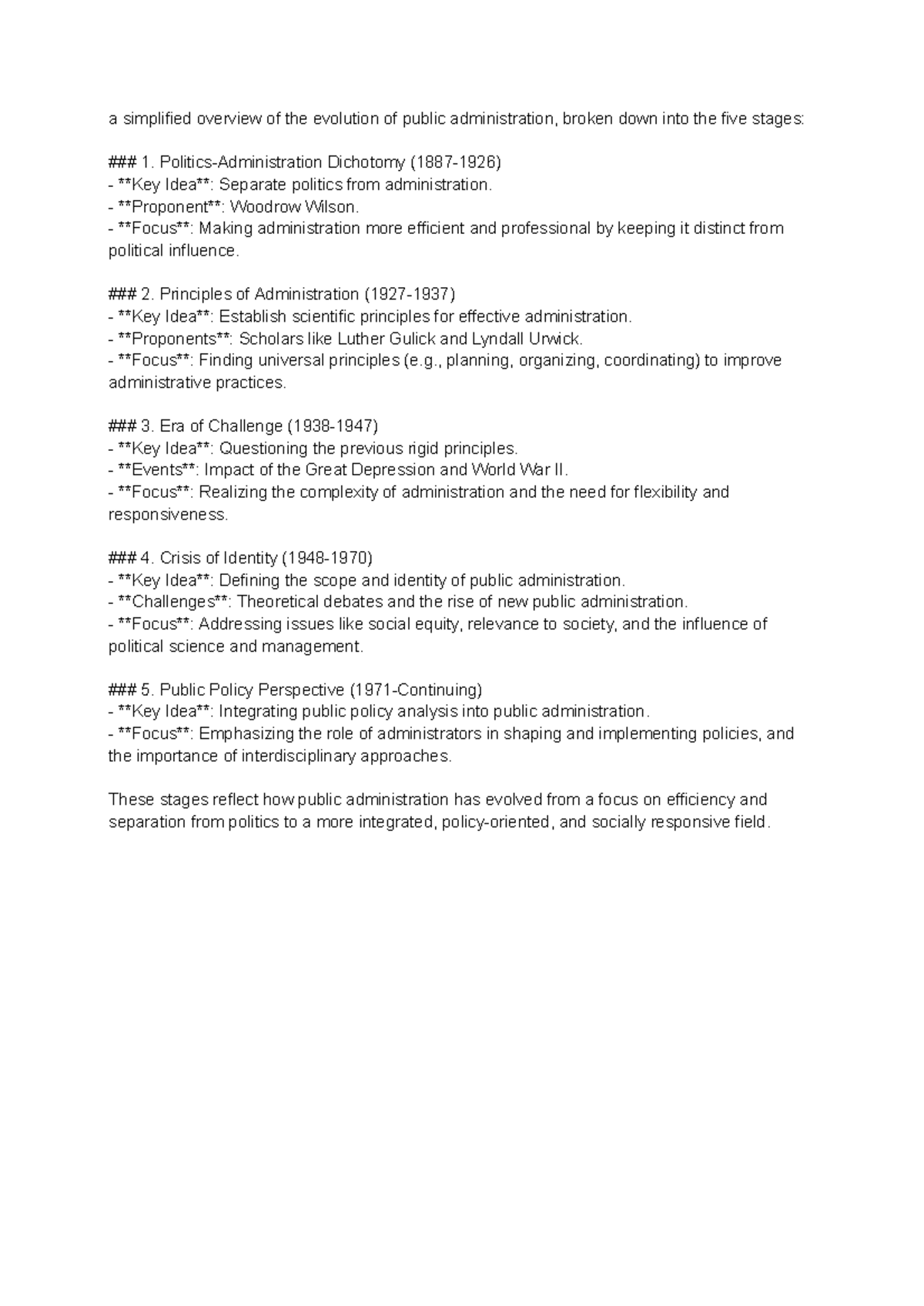 Stages of Public administration - a simplified overview of the ...