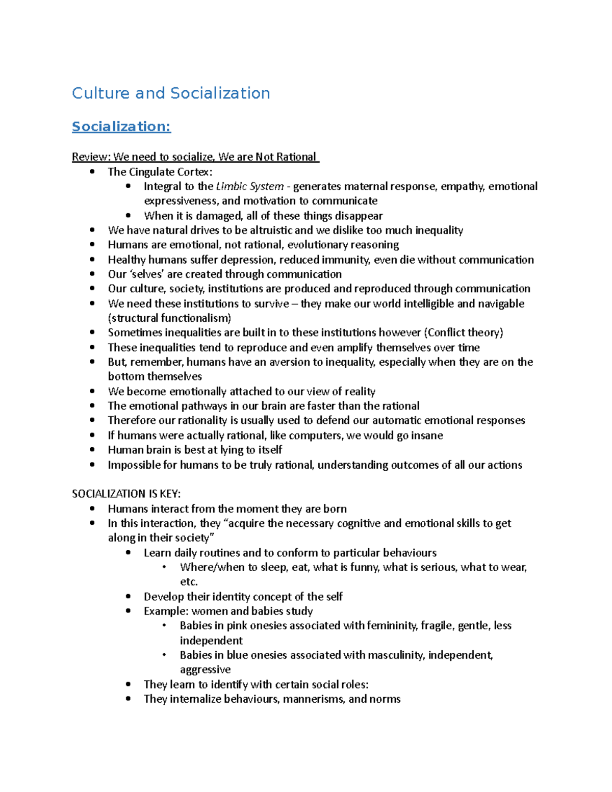 Lecture 3 (Sept.26, 2018 ) - Culture and Socialization Socialization ...