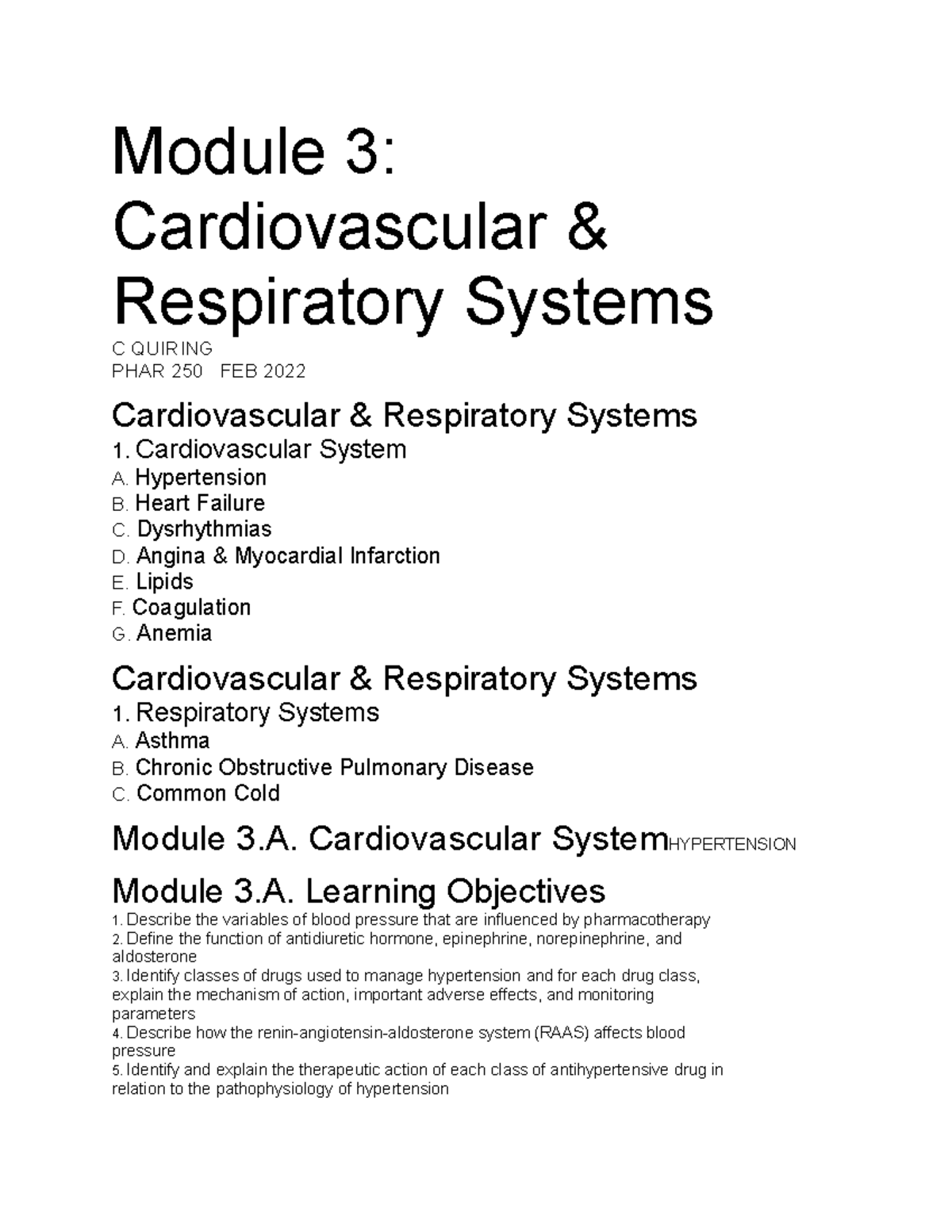 Pharm module 3ABC - Course power point - Module 3: Cardiovascular ...