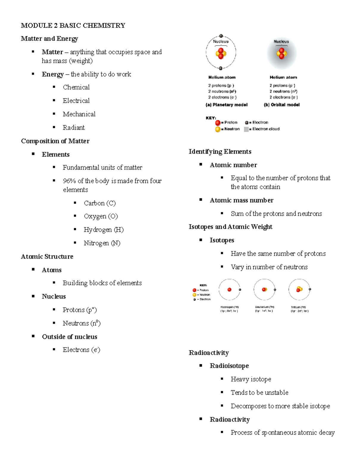 Anatomy AND Physiology CHAP 2 - MODULE 2 BASIC CHEMISTRY Matter and ...